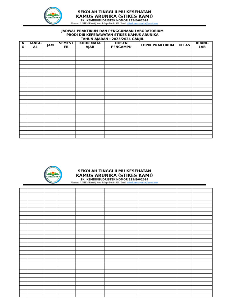 Jadwal Praktikum Dan Penggunaan Laboratorium | PDF