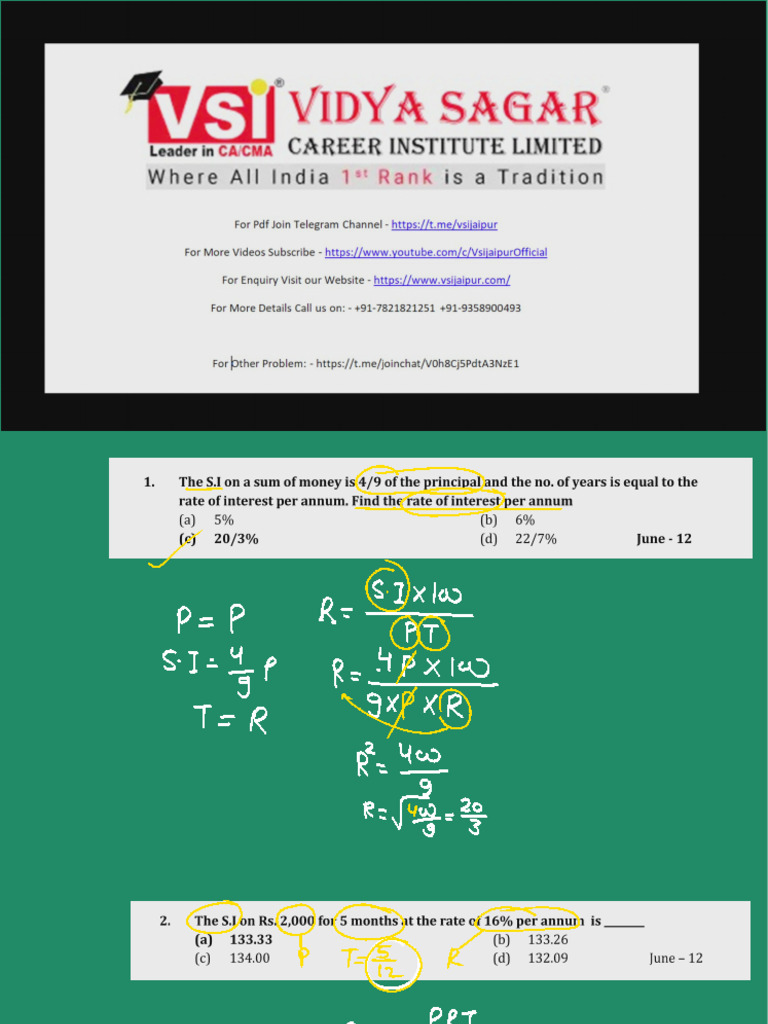 CPT CA Foundation Maths 10 Years Paper Solution CH SIMPLE INTEREST | PDF