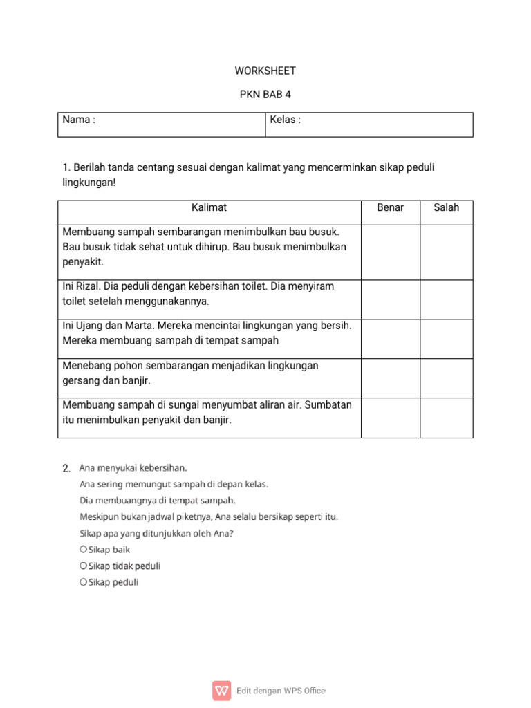 Worksheet - PKN Bab 4 - Kelas 2 | PDF