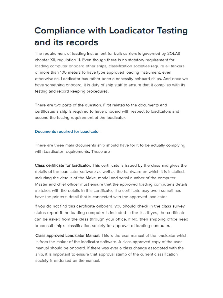 Compliance With Loadicator Testing and Its Records | PDF