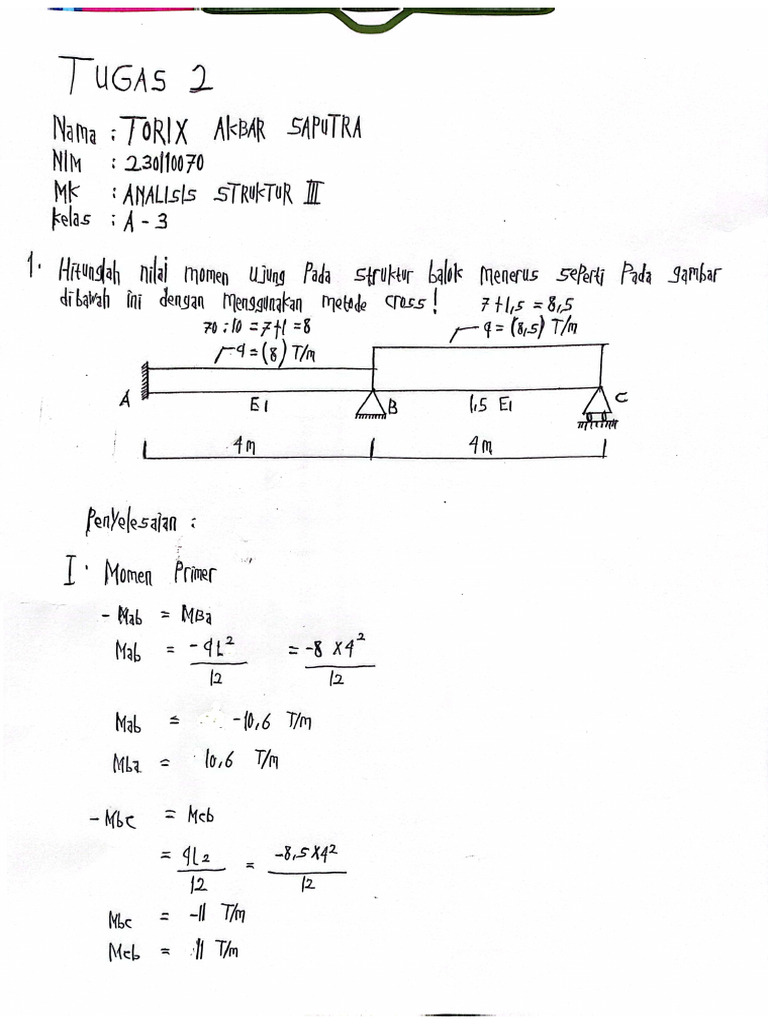 Tugas 2 - Analisis Struktur Ii - Torix Akbar Saputra - 230110070 - A3 | PDF