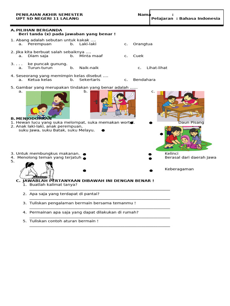 Penilaian Tengah Semester I Kelas Ii Pdf