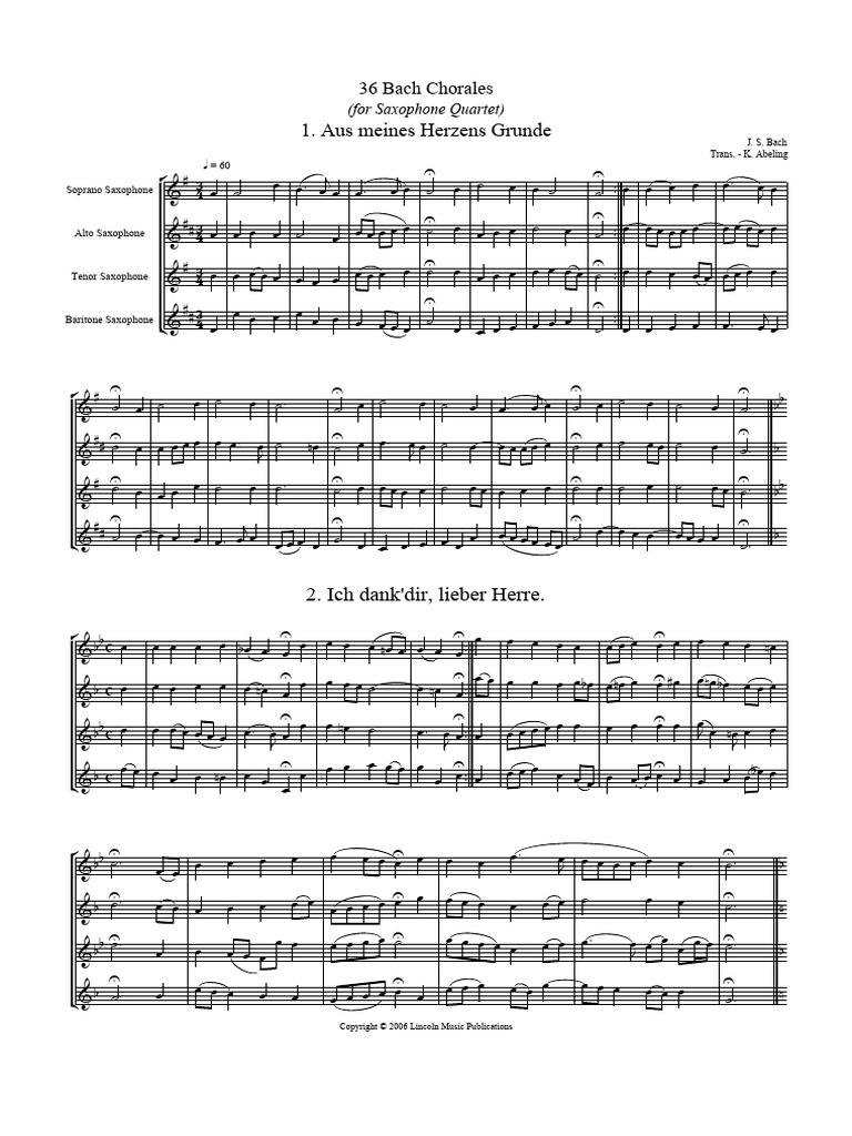 More Bach Chorales | PDF | Saxophone | Quartet