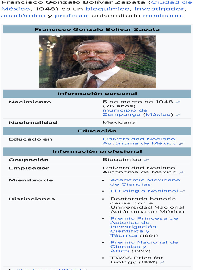 Francisco Bolívar Zapata - Wikipedia, La Enciclopedia Libre | PDF