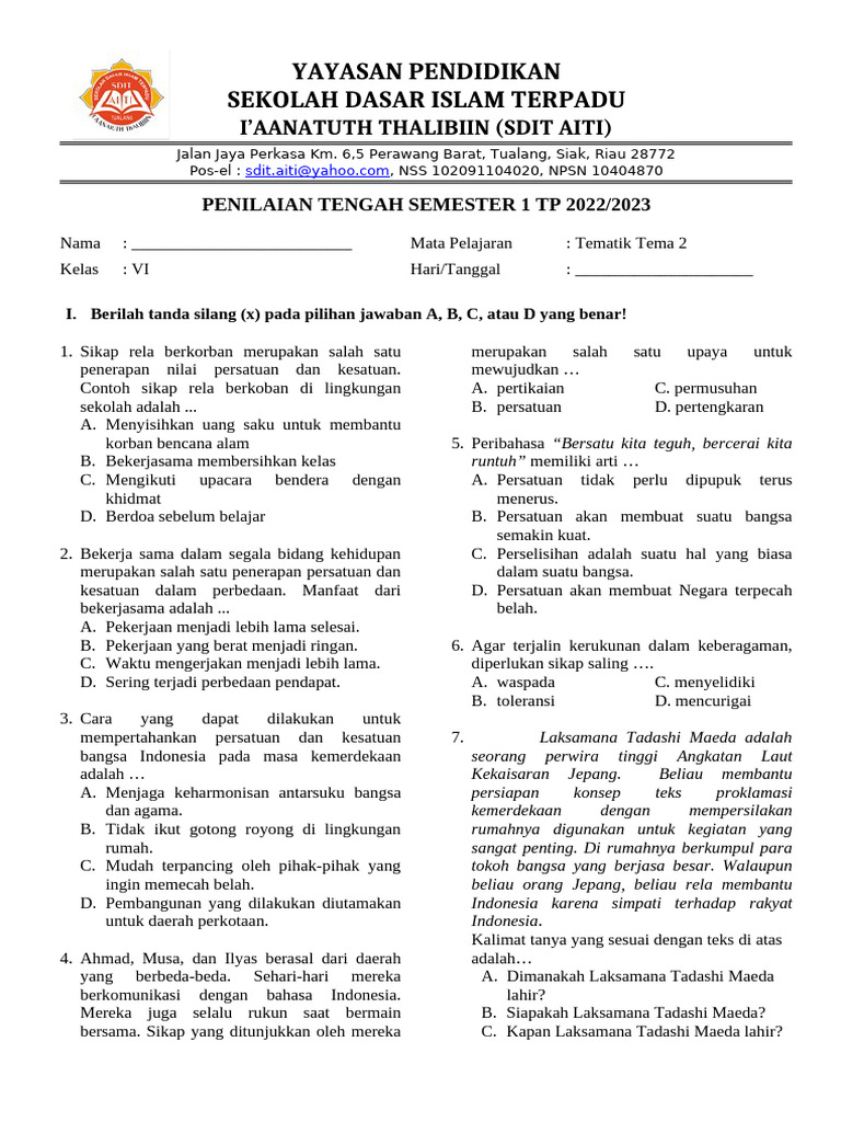 FOrmat Soal UTS | PDF