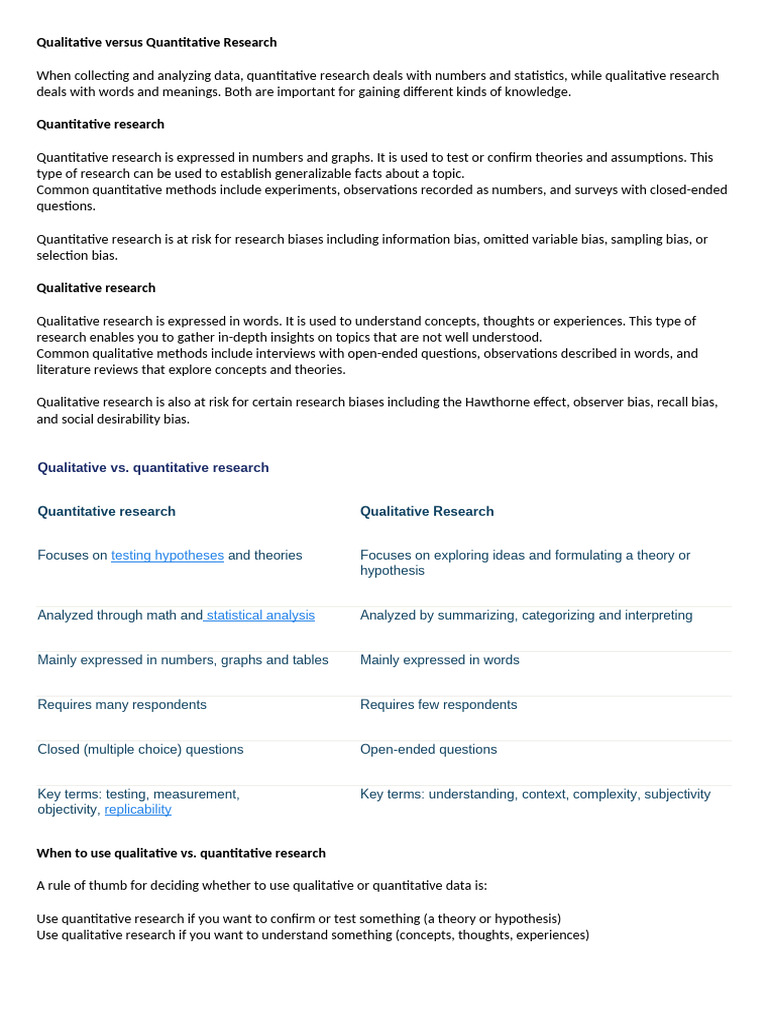 Qualitative vs Quantitative Research Explained | PDF | Quantitative ...