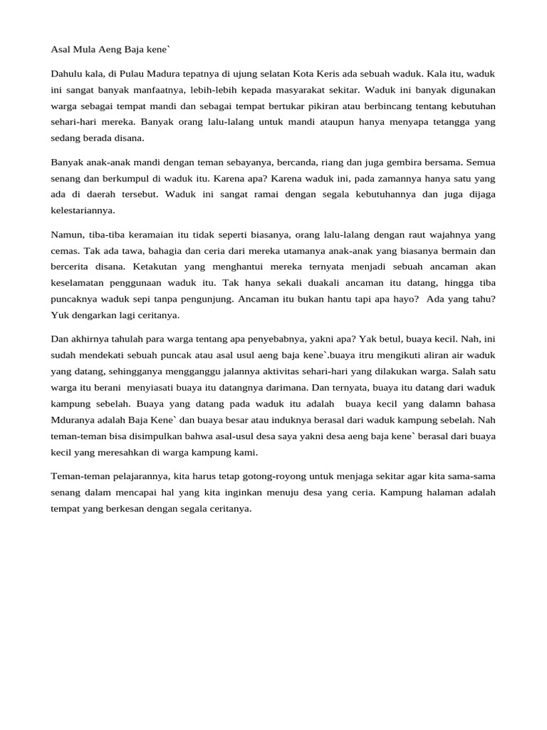 Asal Mula Aeng Baja Kene | PDF
