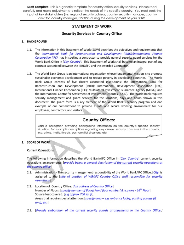 Sample SOW_Security Services | Security Guard | World Bank Group
