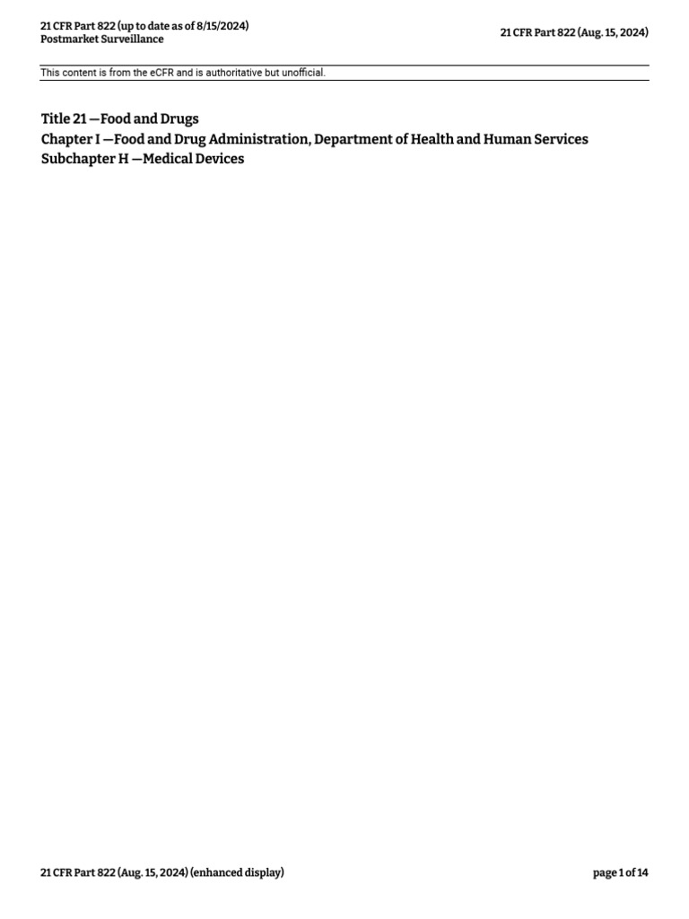 21 CFR Part 822 | PDF
