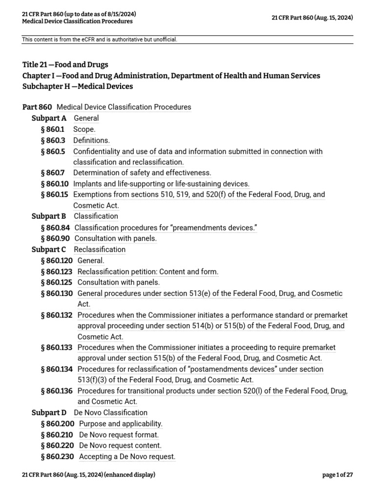 21 CFR Part 860 | PDF