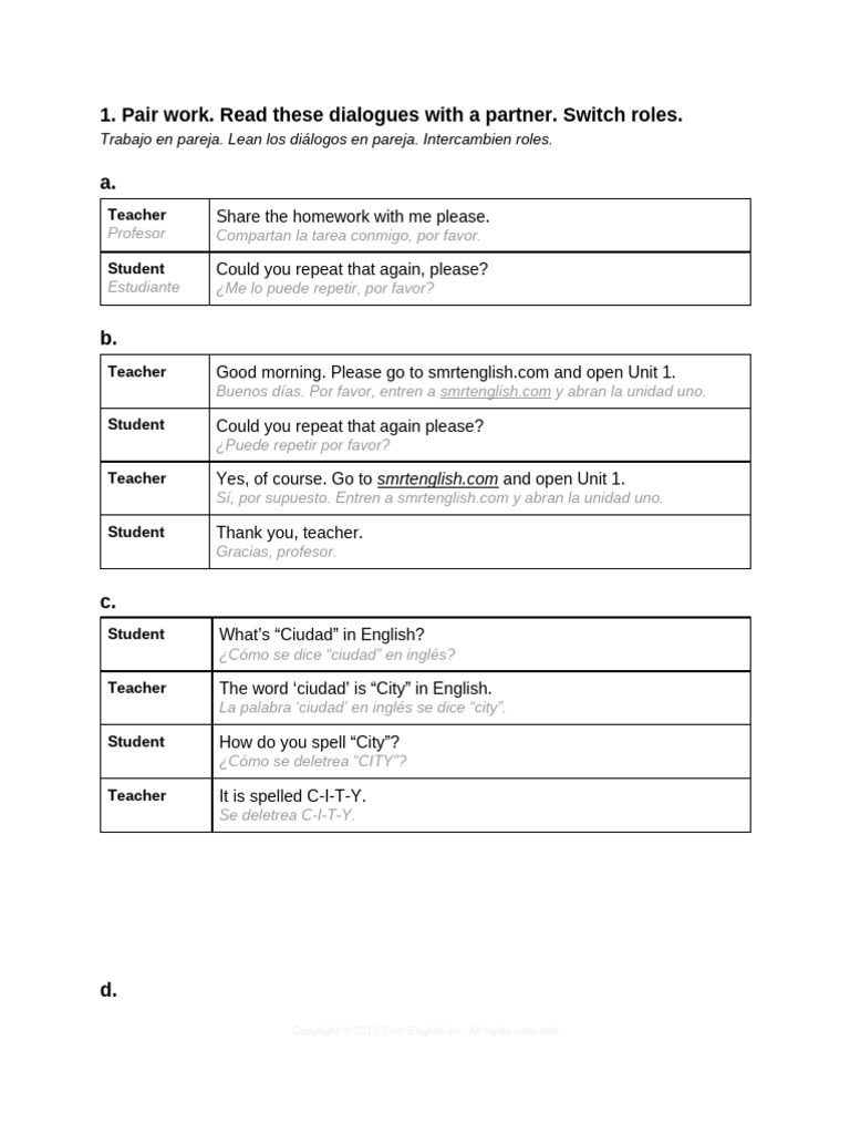 1.classroom Language Exercises | PDF