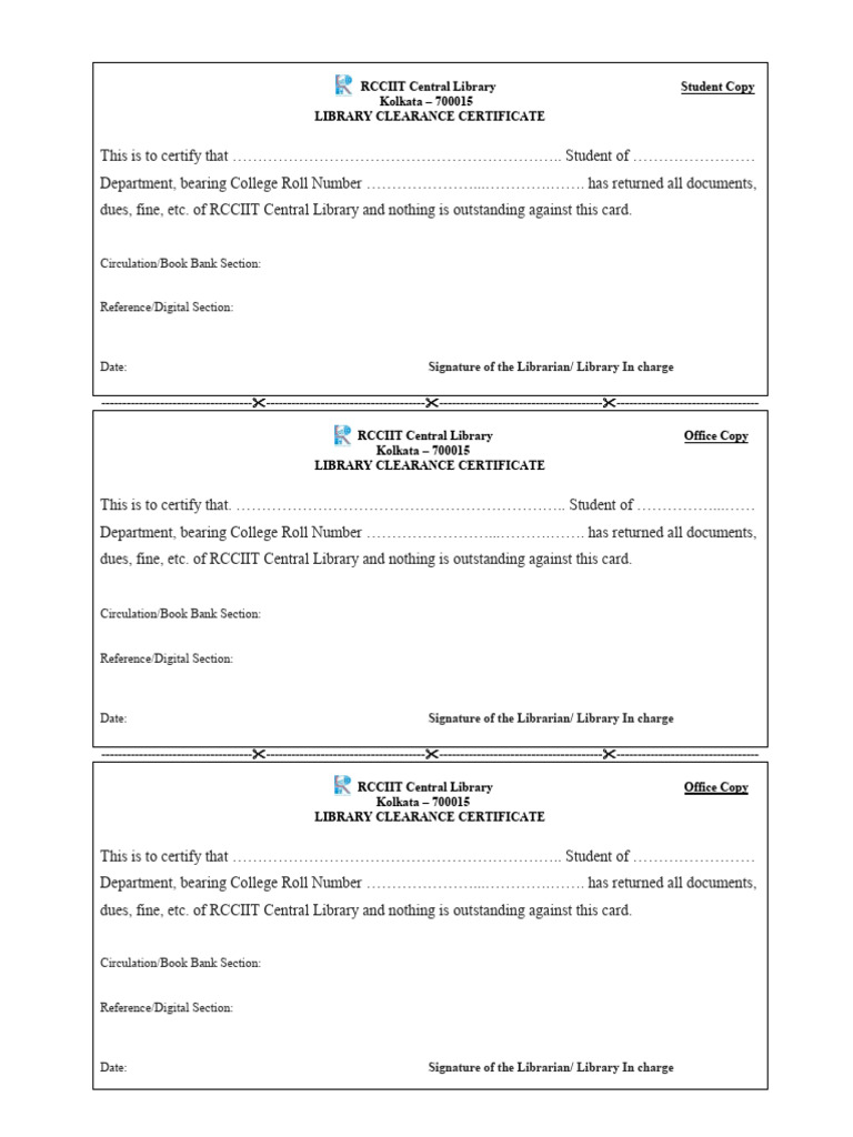 Rccit - Library - Clearance Certificate | PDF