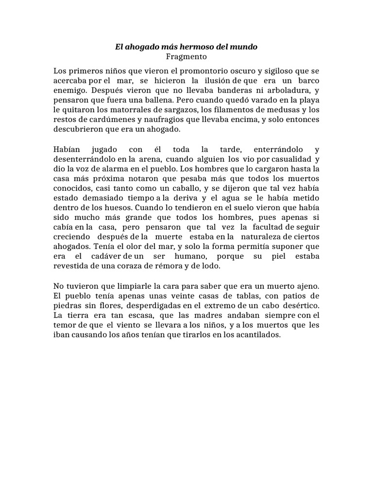 El Ahogado Más Hermoso Del Mundo (Fragmento) | PDF
