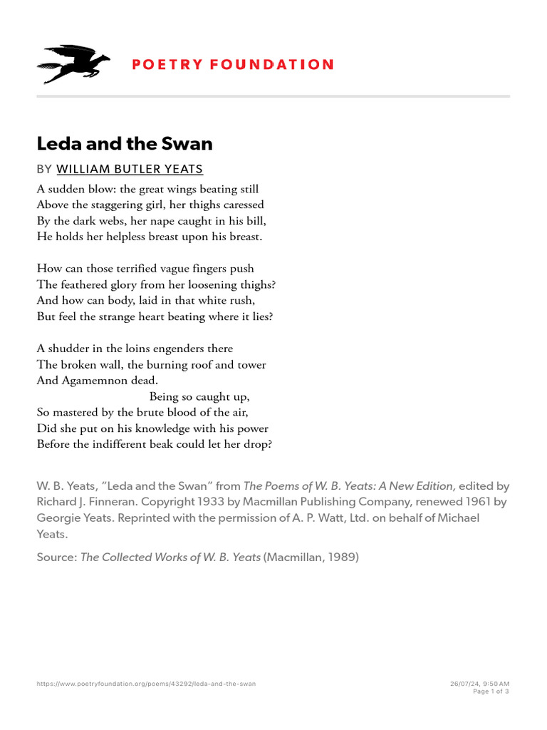 Leda and The Swan by William Butler Yeats - Poetry Foundation | PDF