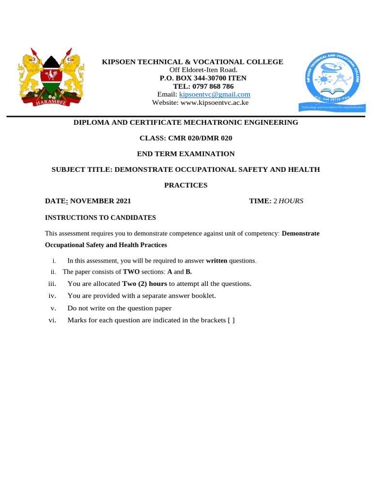 DCMR O21s Demonstrate Occupational Safety and Health-1 | PDF ...