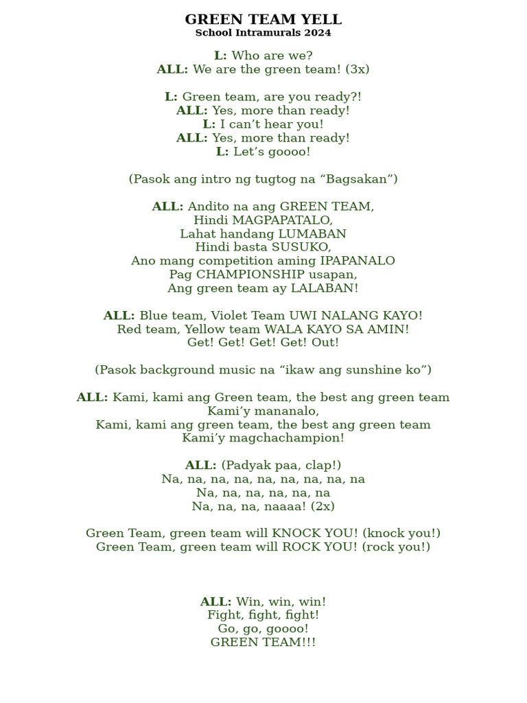 Green Team Yell | PDF