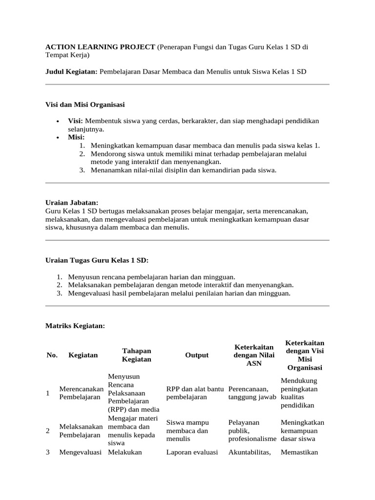ACTION LEARNING PROJECT Desak | PDF