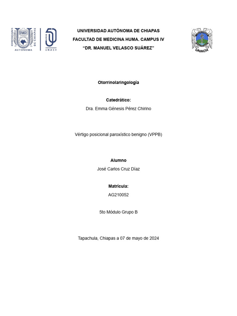 Vértigo Posicional Paroxístico Benigno (VPPB) | PDF