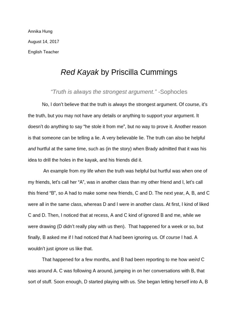 Red Kayak by Priscilla Cummings | PDF