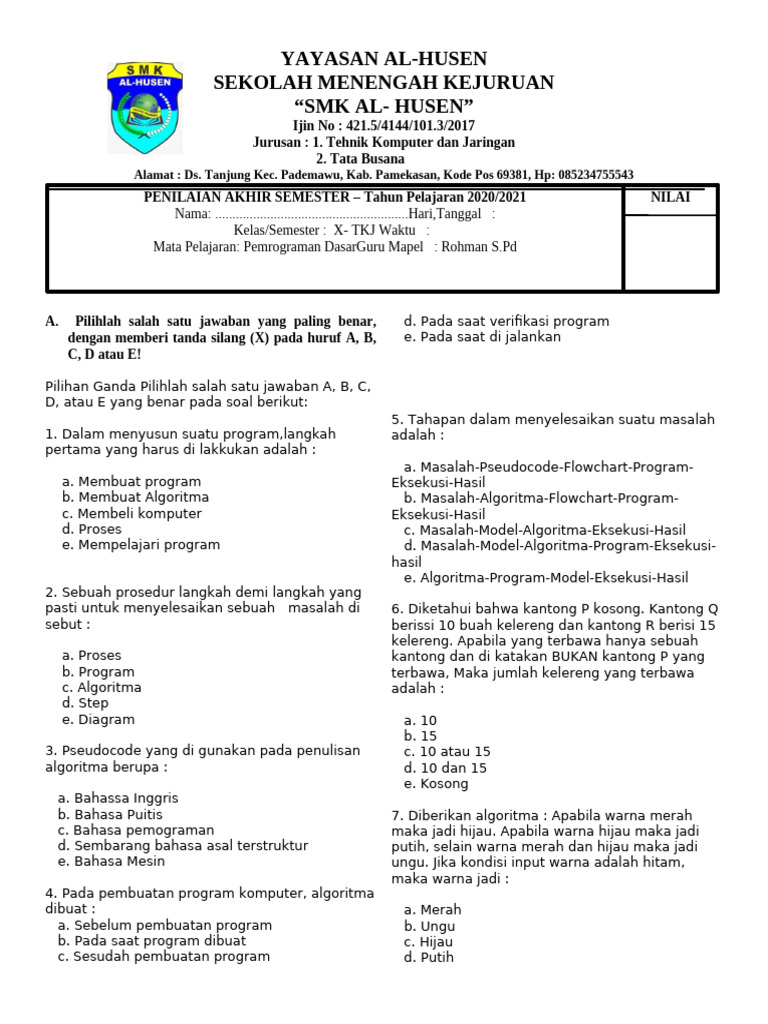 Soal Pemrograman Dasar | PDF | Software | Computer Data