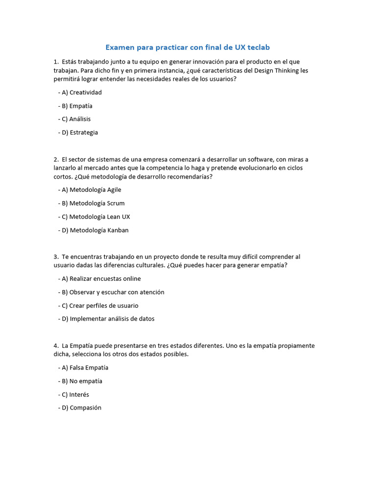 Examen para Practicar Con Final de UX Teclab | PDF