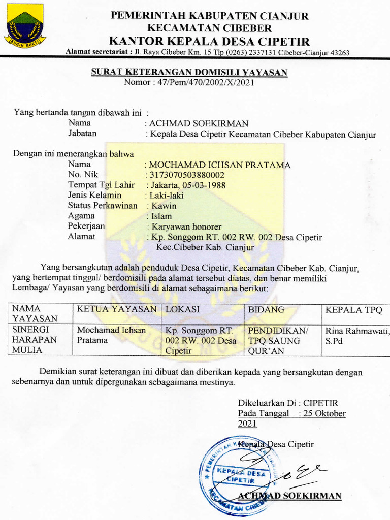 Surat Domisili TPQ-SQ | PDF