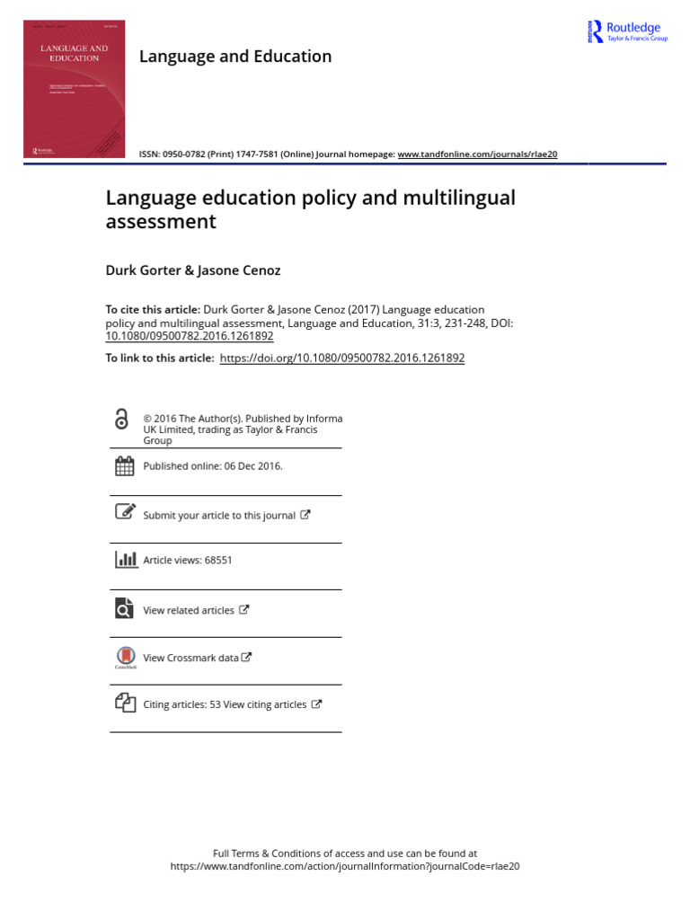 Language Education Policy and Multilingual Assessment | PDF | Multilingualism | Language Arts ...