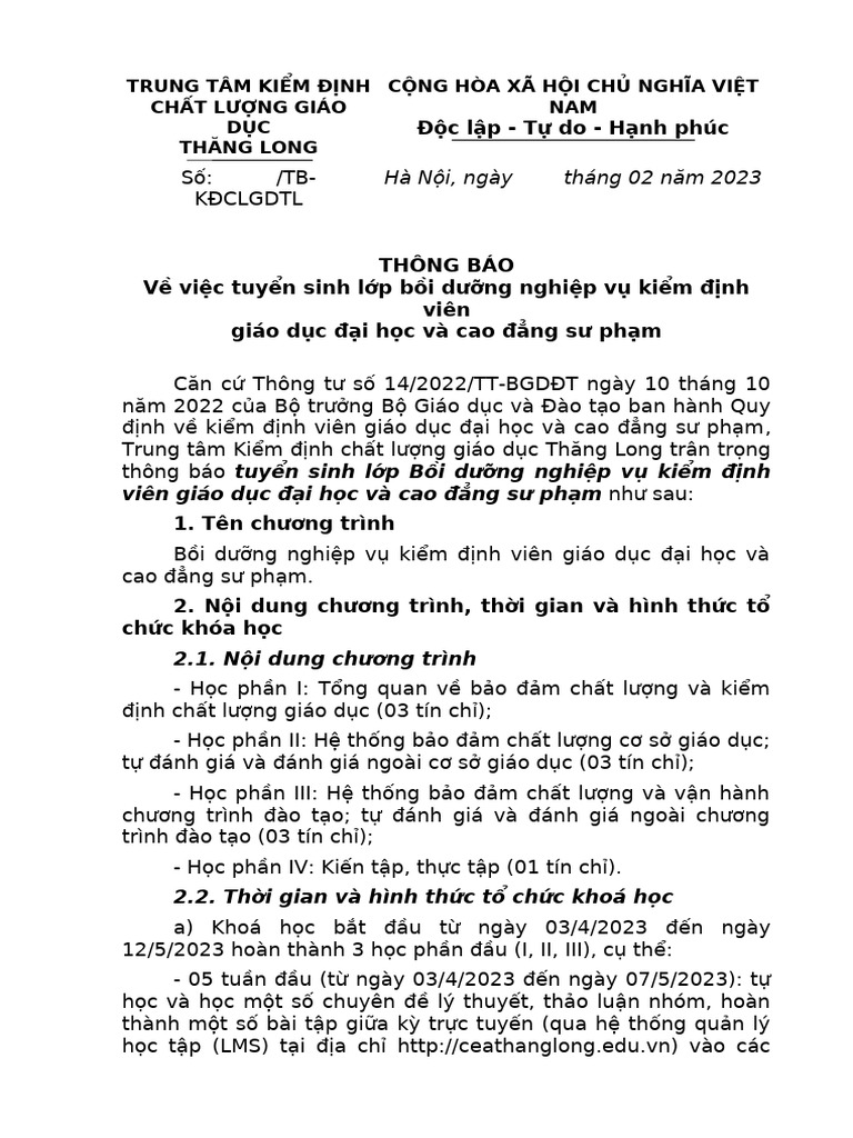 Thong Bao TS KDV 2023-v03 - Final | PDF