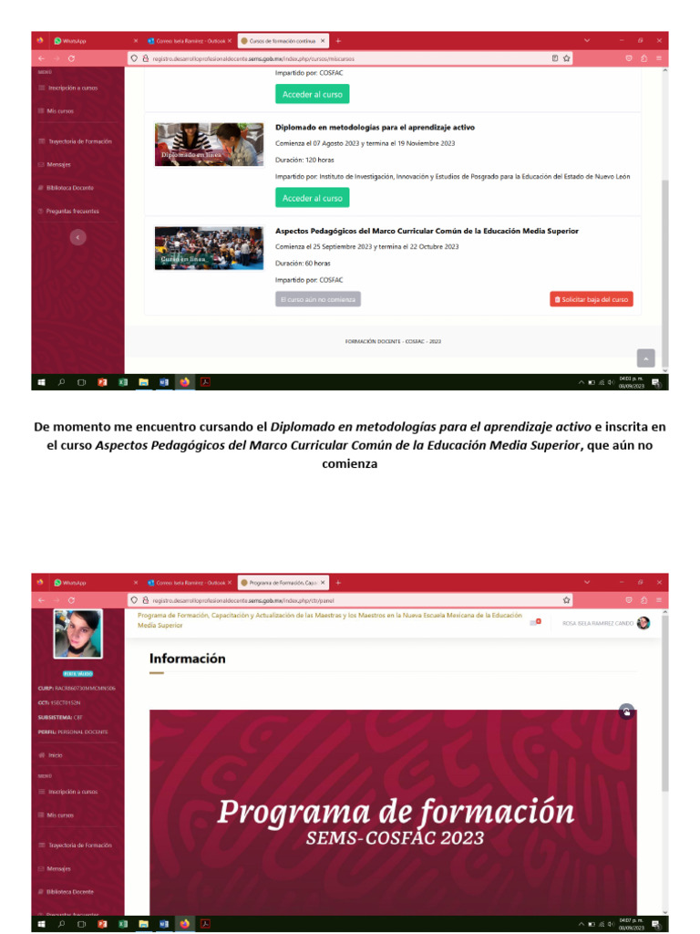 Evidencias de Formación en Cosfac - Rosa Isela Ramírez Cando | PDF