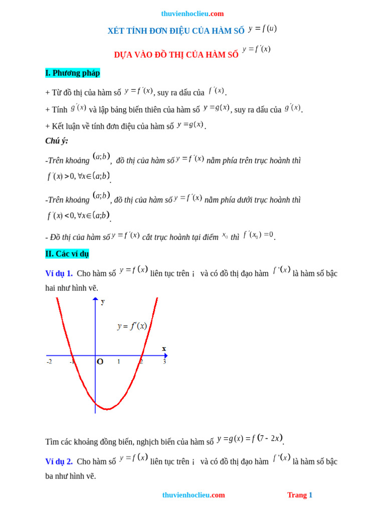 Xet Tinh Don Dieu Cua Ham Fu Dua Vao Do Thi Cua Dao Ham Hay | PDF