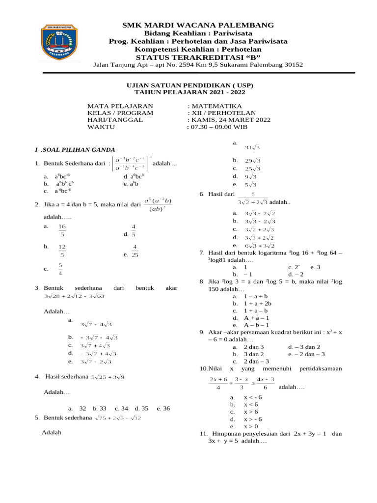 SOAL USP MTK MARDI Oke | PDF