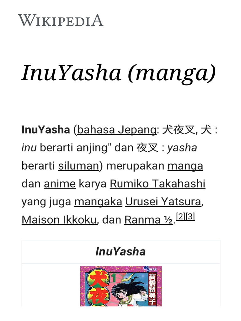 InuYasha (manga) - Wikipedia bahasa Indonesia, ensiklopedia bebas | PDF