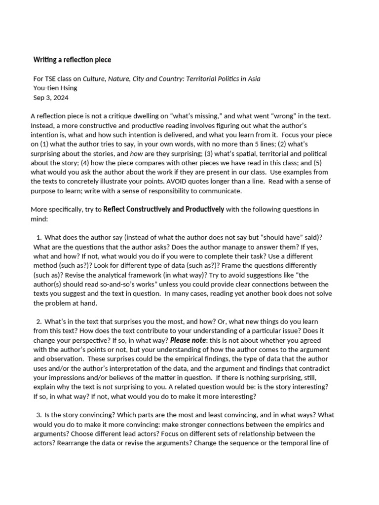 Writing A Reflection Piece | PDF