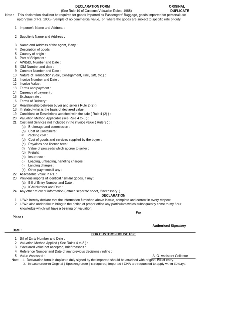 Importer and Gatt Declaration | PDF | Invoice | Payments