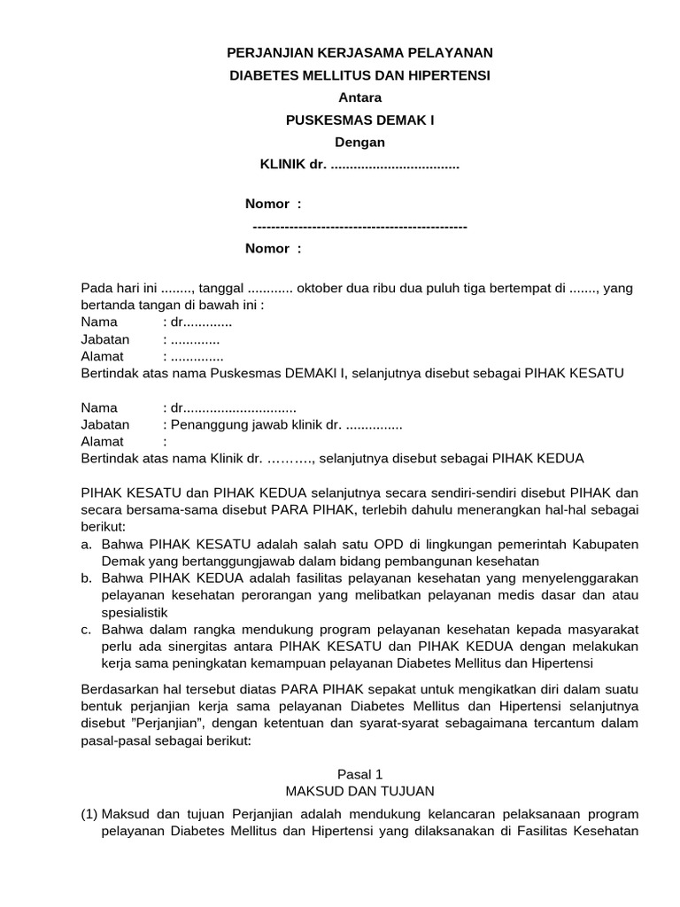 Contoh Perjanjian Kerjasama Puskesmas Dan Jejaring | PDF