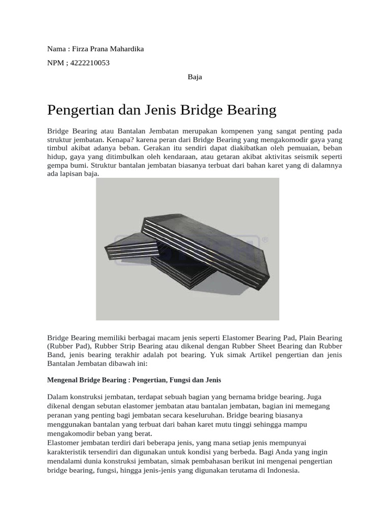 Firza Prana Mahardika - 4222210053 - Struktur Baja Pada Bearing Pad | PDF