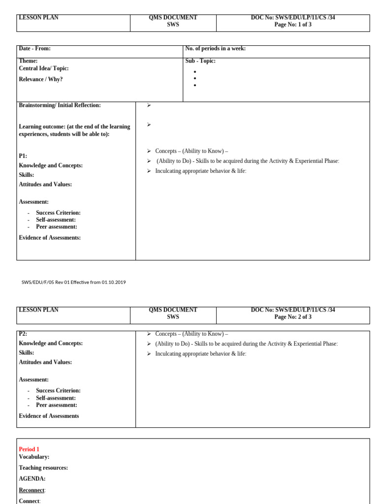 Blank Format of LP For Reference | PDF | Learning | Lesson Plan