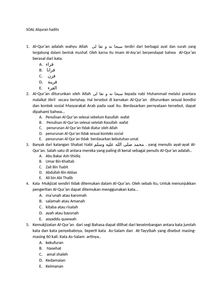 Soal Alqu'an Hadits | PDF