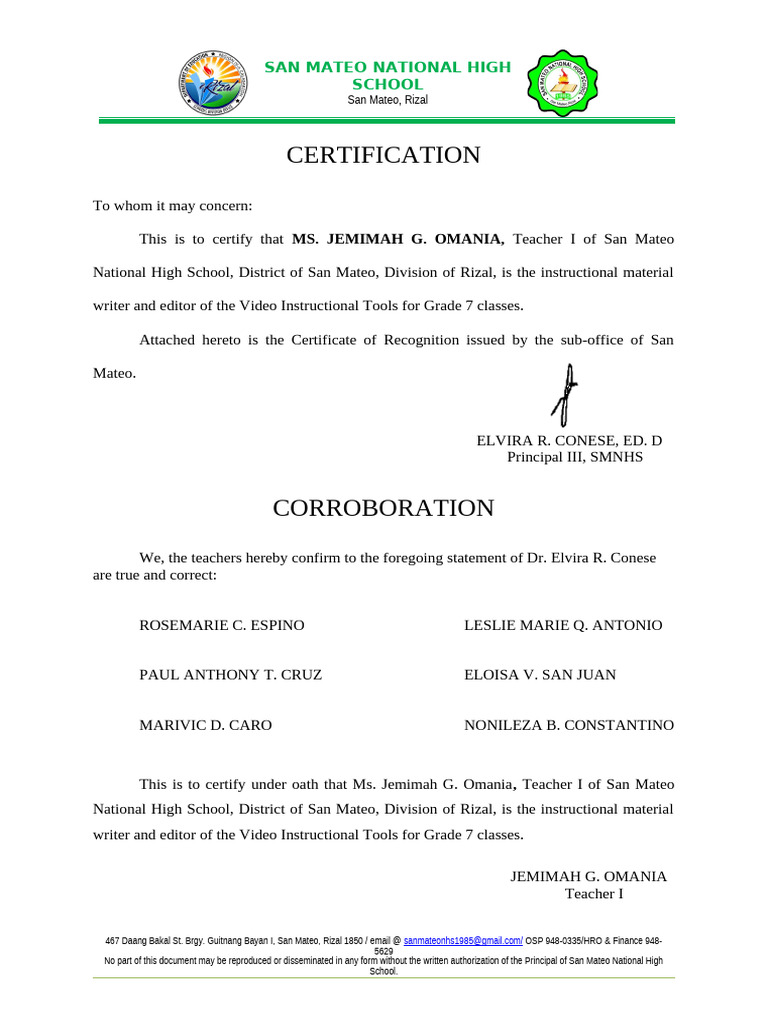 Certificate of Corroboration | PDF