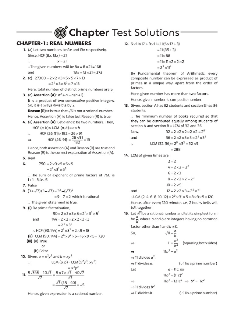 Maths Class 10 Standard Level Chapter Test Answers | PDF