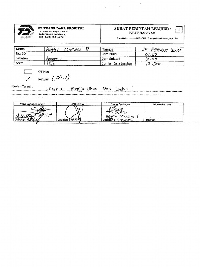 Surat Perintah Lembur Luki Dan Eko | PDF