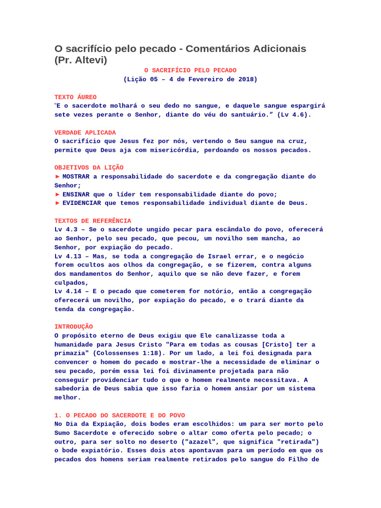 5 O Sacrificio Pelo Pecado Pdf