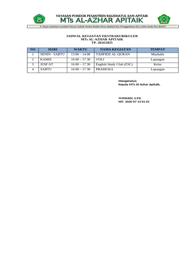 Jadwal Ekstra | PDF