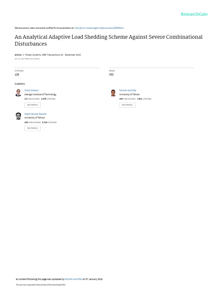 An Analytical Adaptive Load Shedding Scheme Agaist Severe | PDF | Ac Power | Science & Mathematics