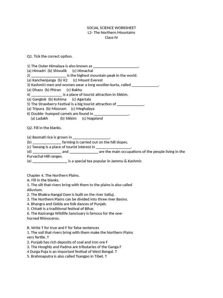 SOCIAL SCIENCE WORKSHEET | PDF