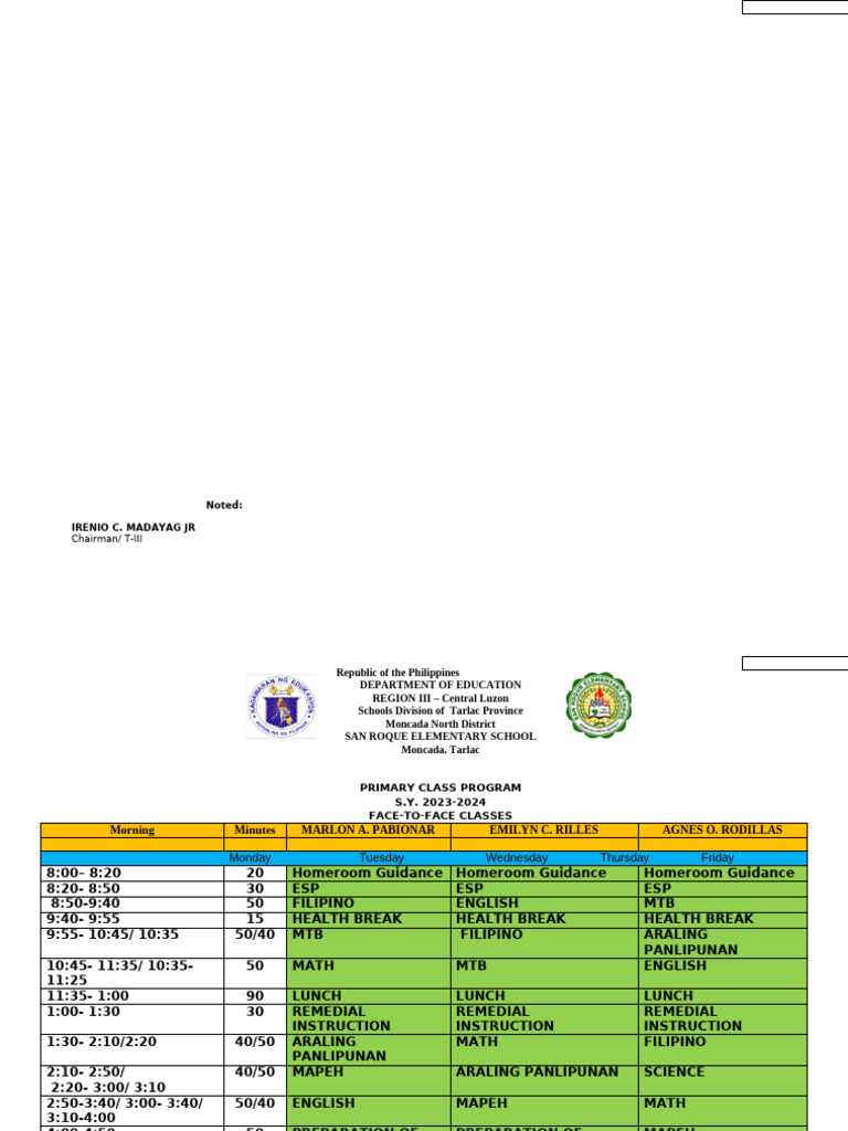 NEW PRIMARY GENERAL CLASS PROGRAM 23'24 ENGOT | PDF