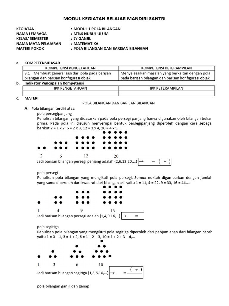 Modul 1 Bab 1 Pola Bilangan | PDF