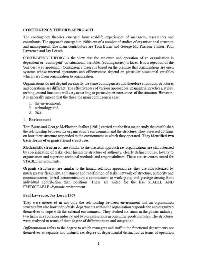 Contingency Approach | PDF