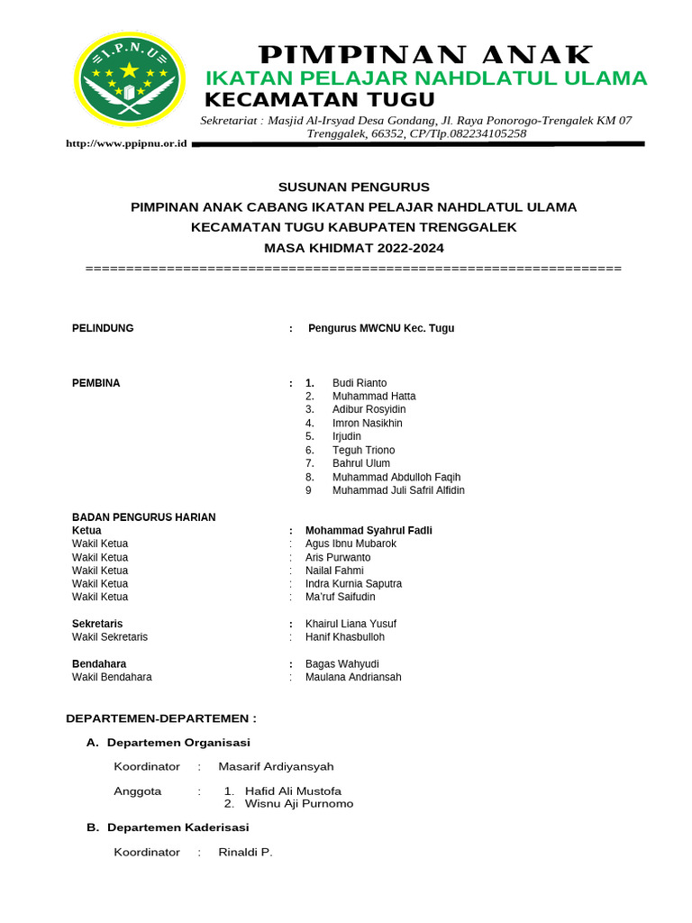 Form Susunan Pengurus Pac Ipnu | PDF