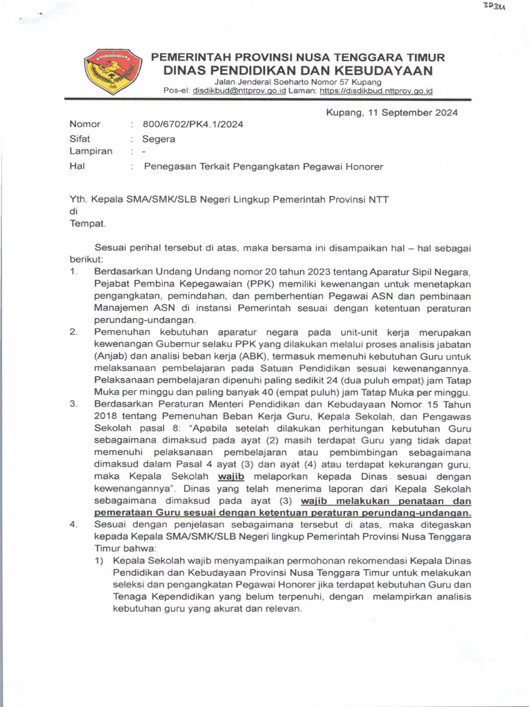 SUrat penegasan Pengangkatan Honorer | PDF